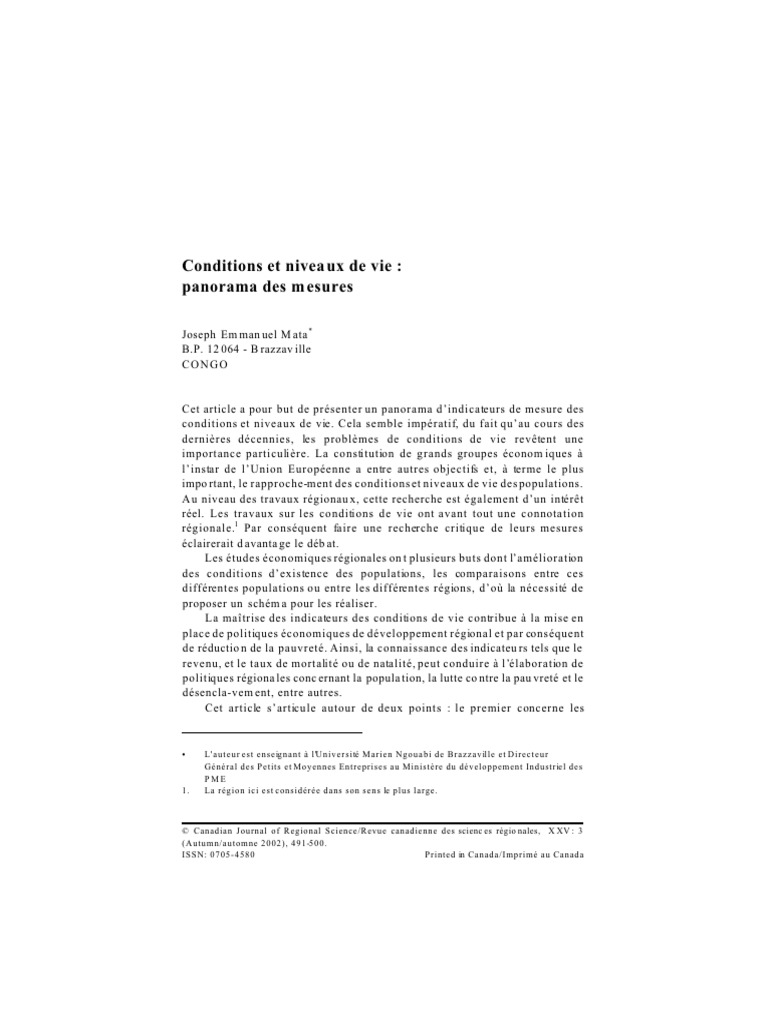 Indicateurs des conditions de vie en économie | PDF | Économie