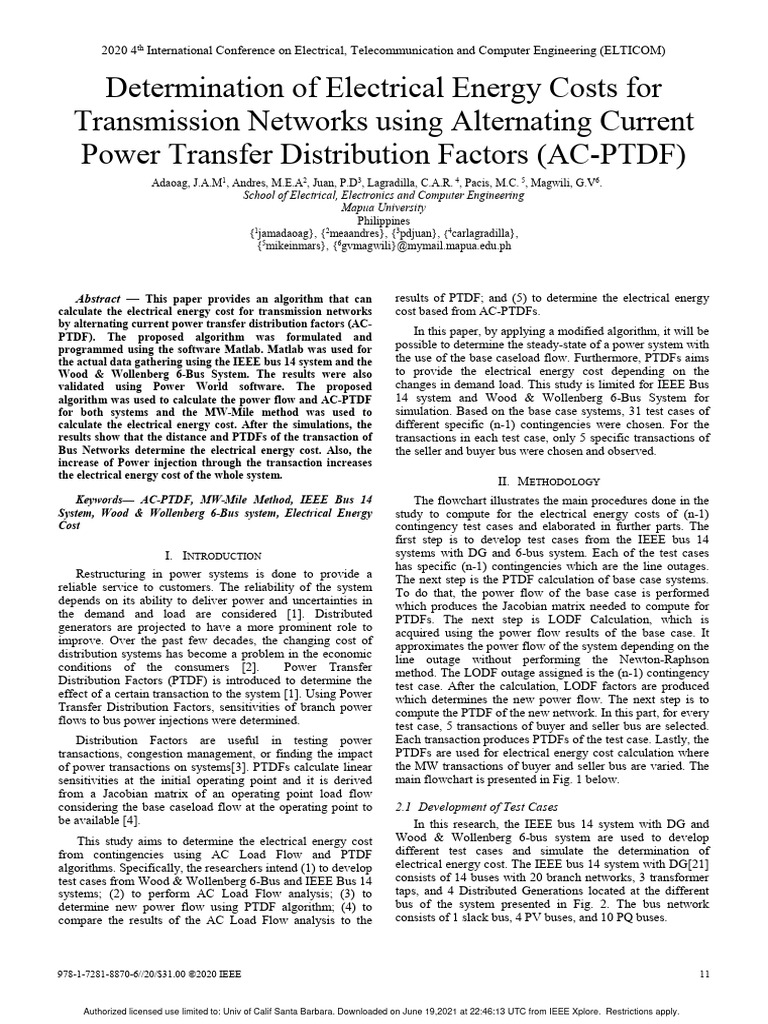 Electrical Energy Cost via AC-PTDF | PDF | Electrical Engineering ...