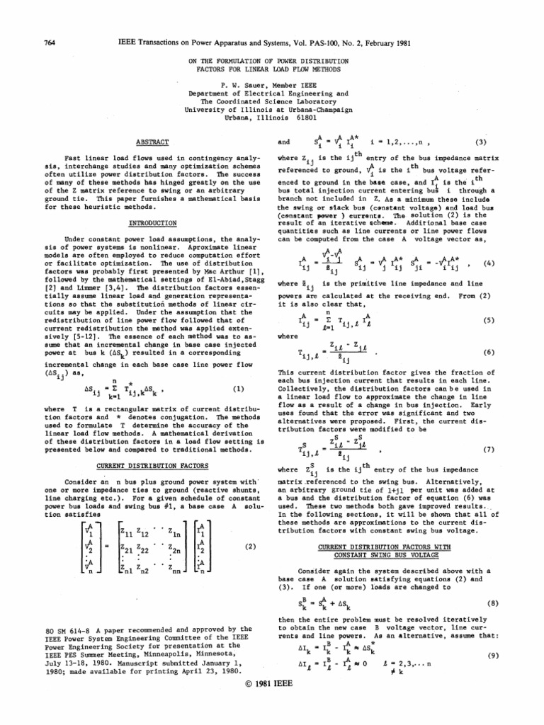 On The Formuiation of Power Distribution Factor For Linear Load Flow ... On The Formuiation of Power Distribution Factor For Linear Load Flow ...