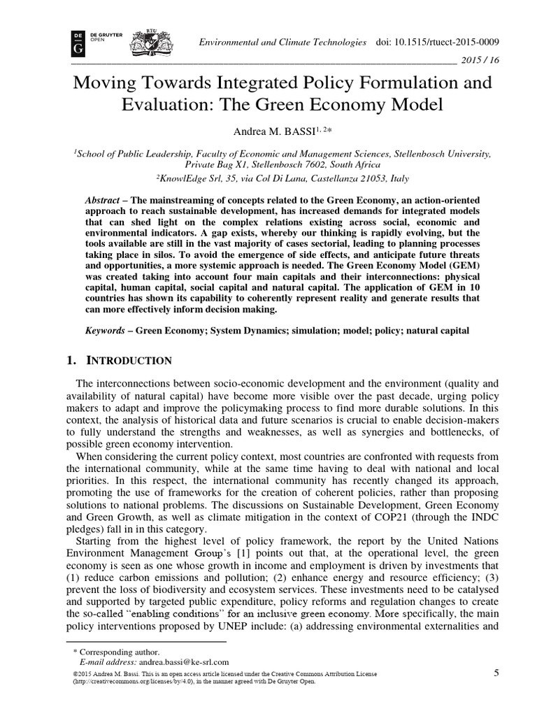 Green Economy Model for Policy Integration | PDF | Economic Growth ...