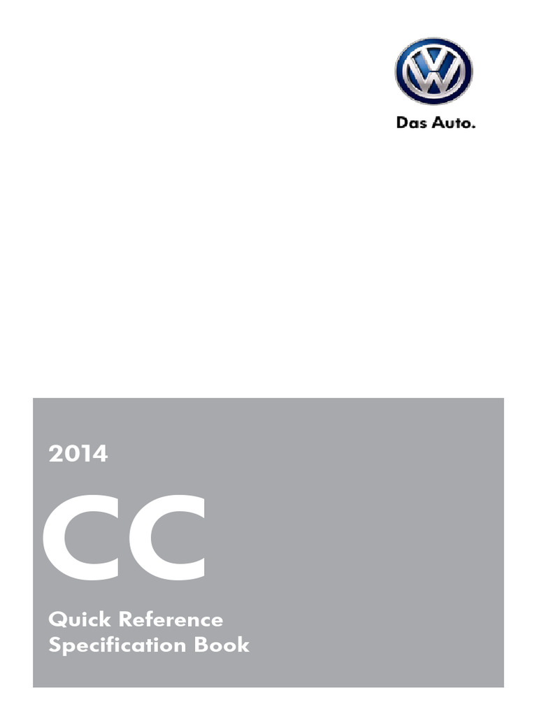 2014 Volkswagen CC Quick Reference Specification Book | PDF | Airbag | Battery Charger