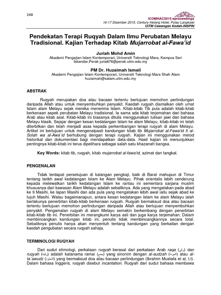 Pendekatan Terapi Ruqyah Dalam Ilmu Perubatan Melayu Tradisional | PDF