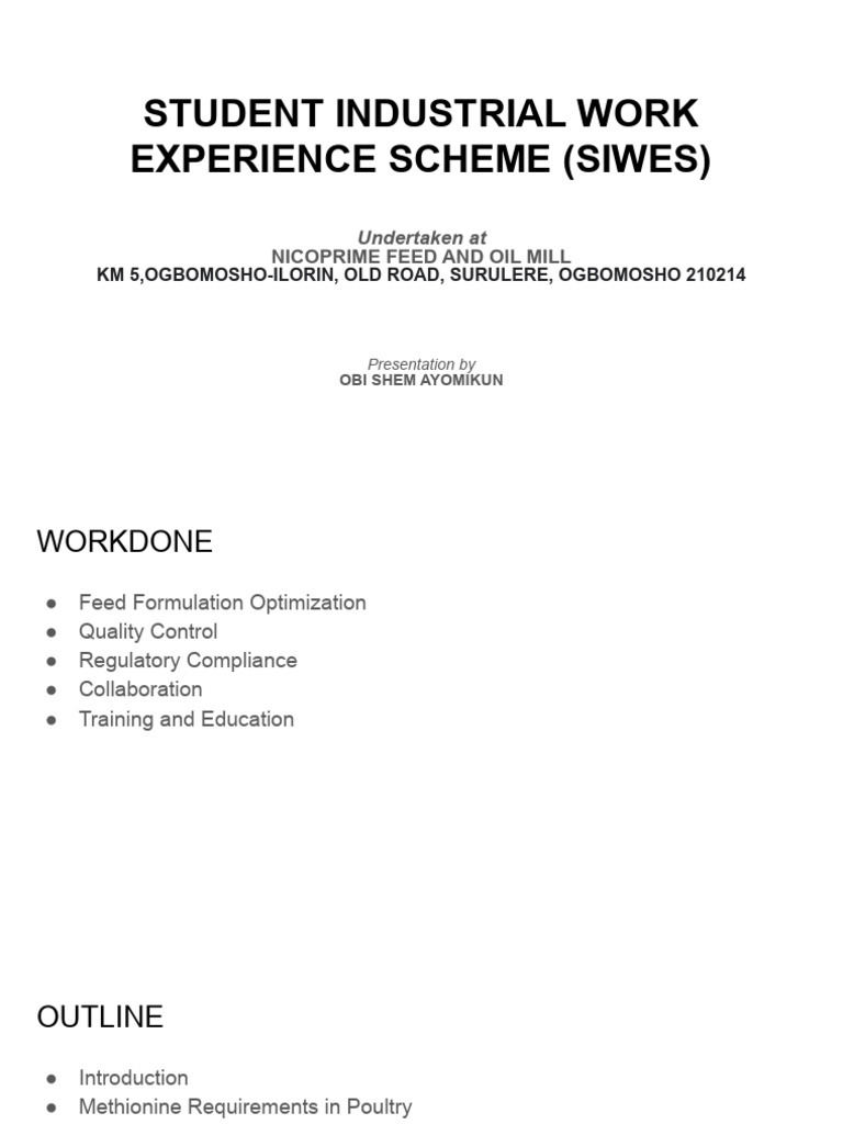 STUDENT INDUSTRIAL WORK EXPERIENCE SCHEME (SIWES) | Download Free PDF ...