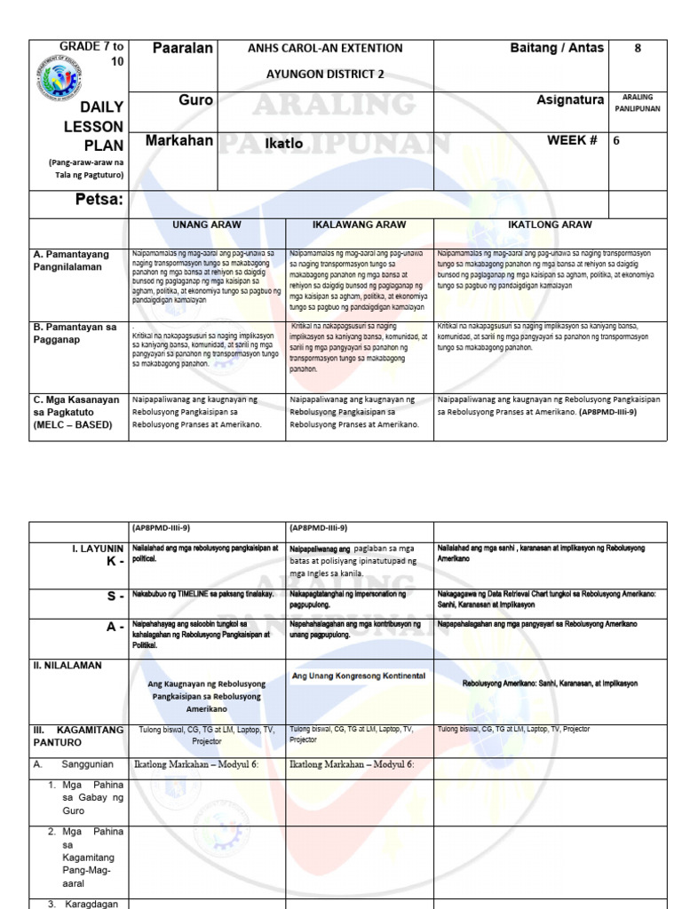 Ap8 DLP Q3 Week 6 | PDF