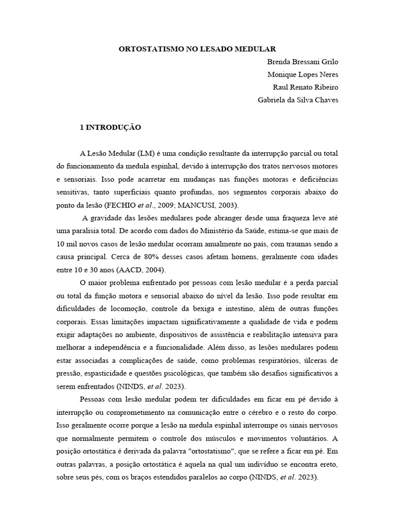 Tcc1 Ortostatismo No Lesado Medular Final 2 | PDF | Função motora