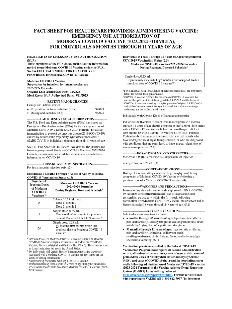 Moderna COVID-19 Vaccine (2023-2024) | PDF | Medicine | Health Care