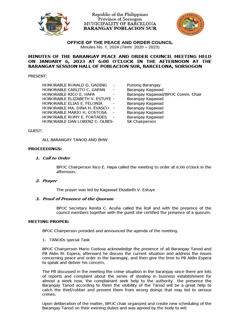 POB SUR BPOC MEETING 1 2024 | PDF