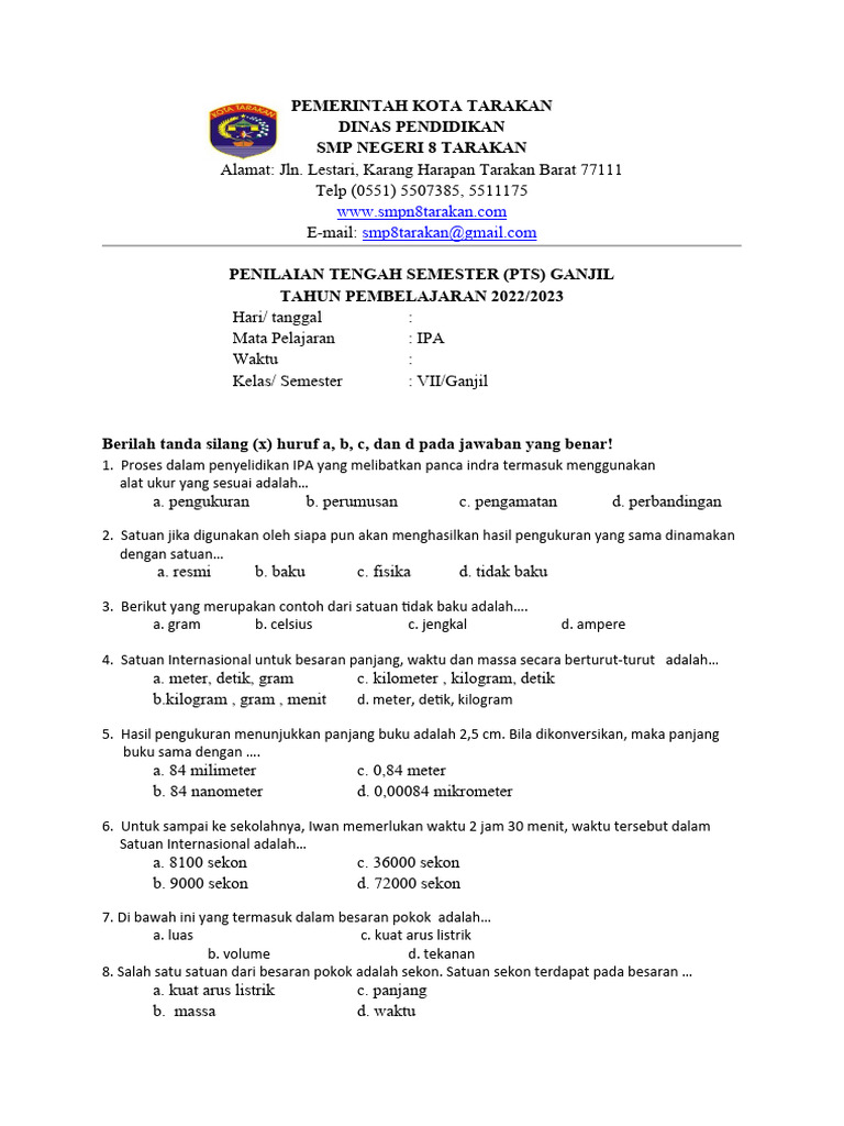 Soal PTS Ganjil 2022 Ipa Kelas 7 | PDF | Metode & Bahan Ajar | Sains & Matematika