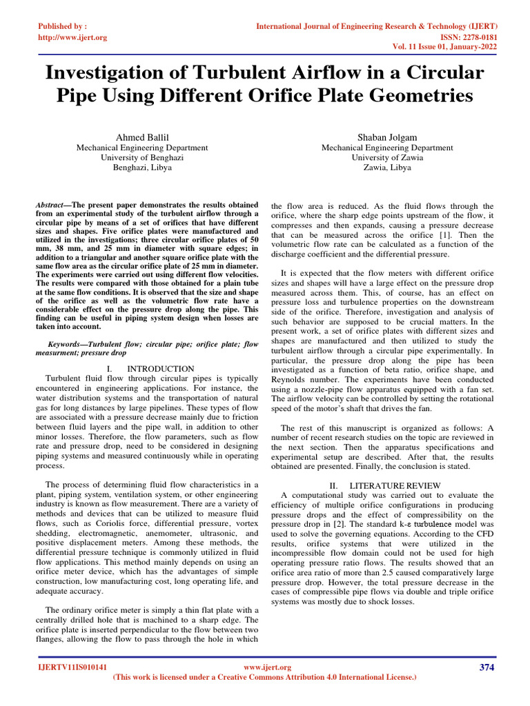 15 - Investigation of Turbulent Airflow in A Circular Pipe Using Different Orifice Plate ...