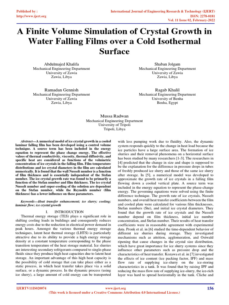16 - A Finite Volume Simulation of Crystal Growth in Water Falling Films Over A Cold Isothermal ...