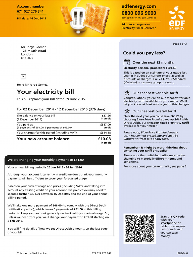 EDF Energy - Bill or Statement - Orig | PDF | Credit Card | Debit Card