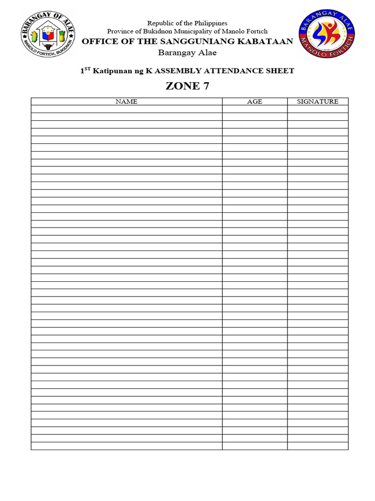 1ST Katipunan NG K ASSEMBLY ATTENDANCE SHEET | PDF
