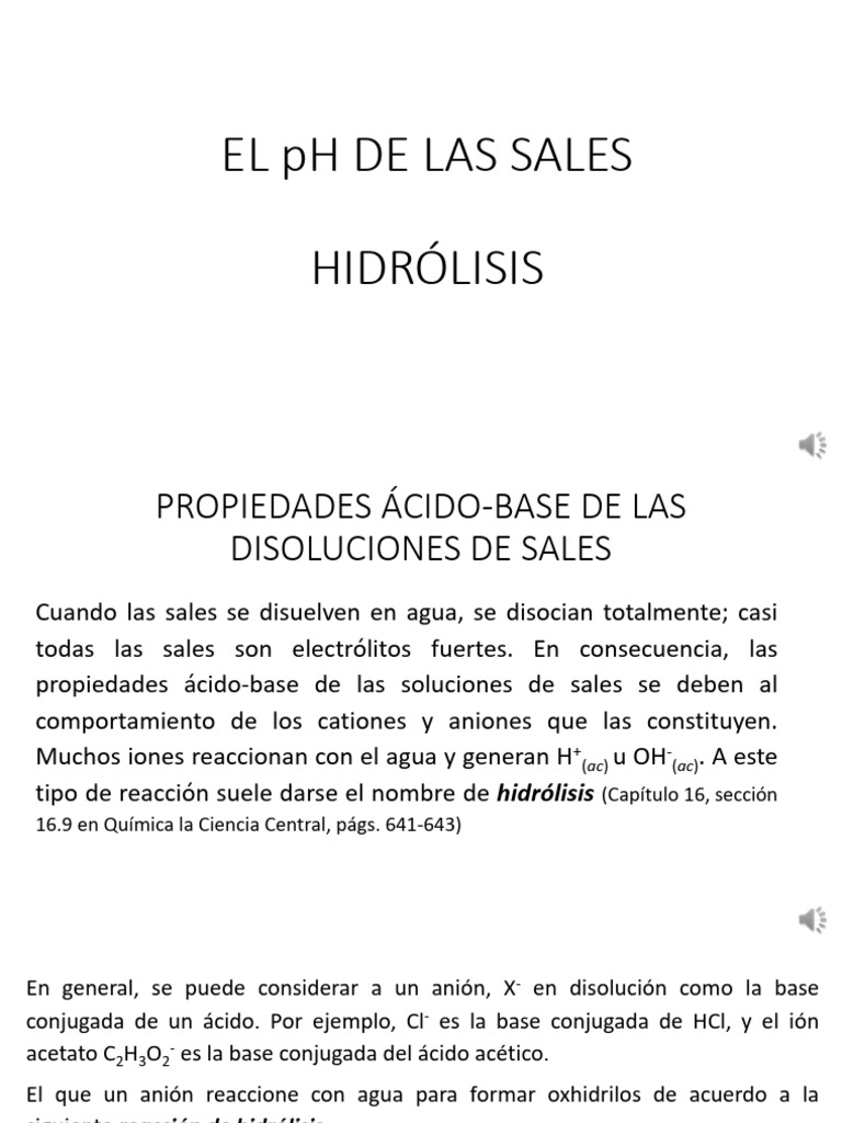 Ph De Las Sales Hidrólisis Pdf ácido Sal Química