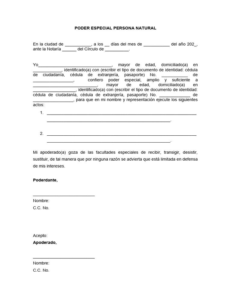 Formato Poder Especial Persona Natural | PDF | Finanzas y dinero ...