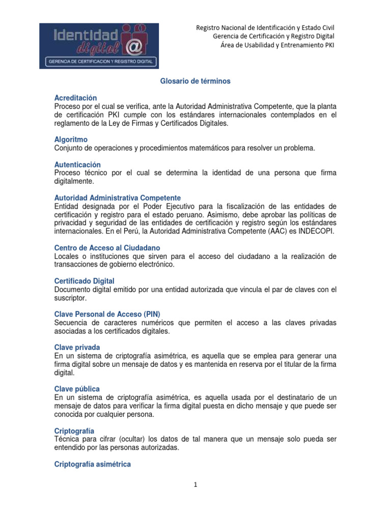 Glosario de Terminos | PDF | Criptografía de clave pública | Clave (criptografía)