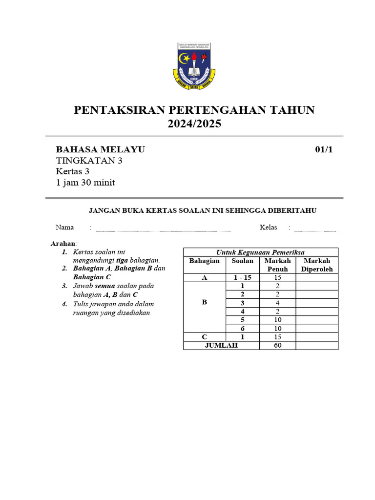 Soalan UPSA BM K3 | PDF