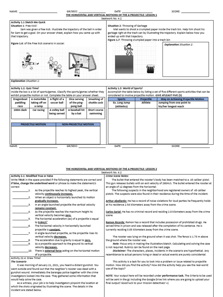 Projectile Motion Seatwork No 2 | PDF | Projectiles | Acceleration
