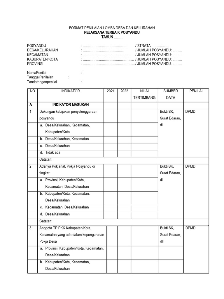 Kreteria Lomba Posyandu 2023 | PDF | Ilmu Sosial | Kajian Bahasa Asing