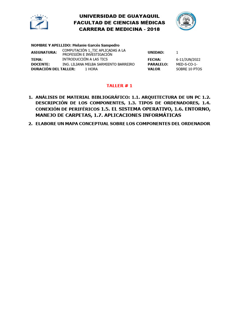 22a Taller Tics1 01 Garces Melanie | PDF | Periférico | Ingenieria ...