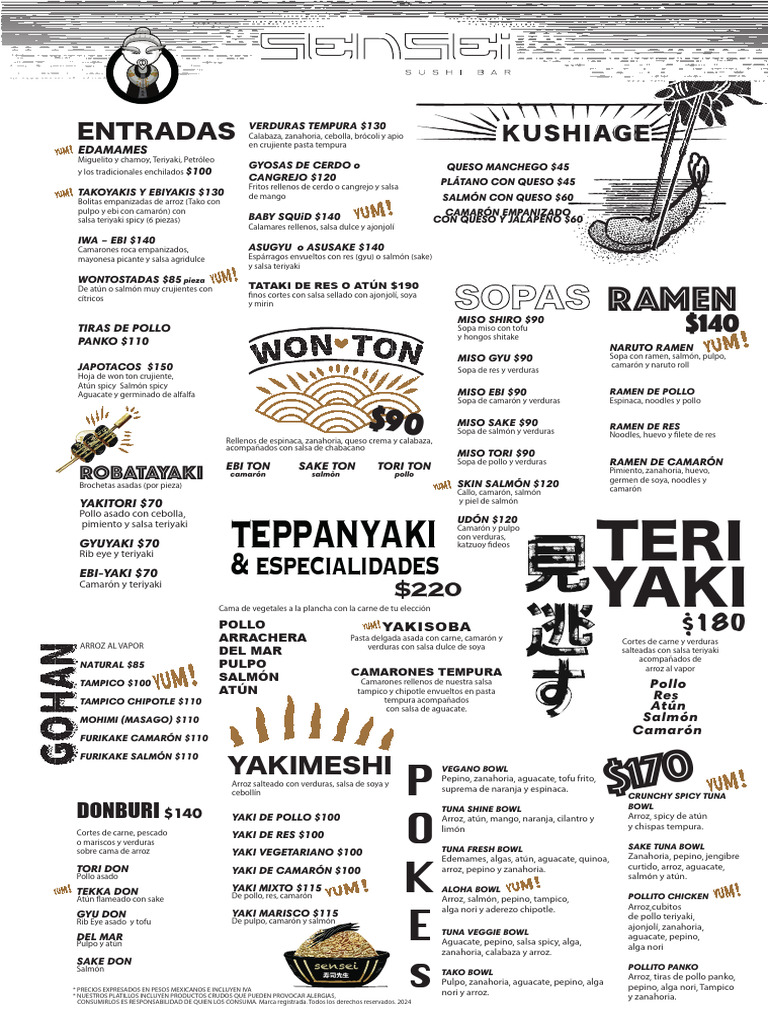Menu Sensei 2024 | PDF | Salsa | Mariscos