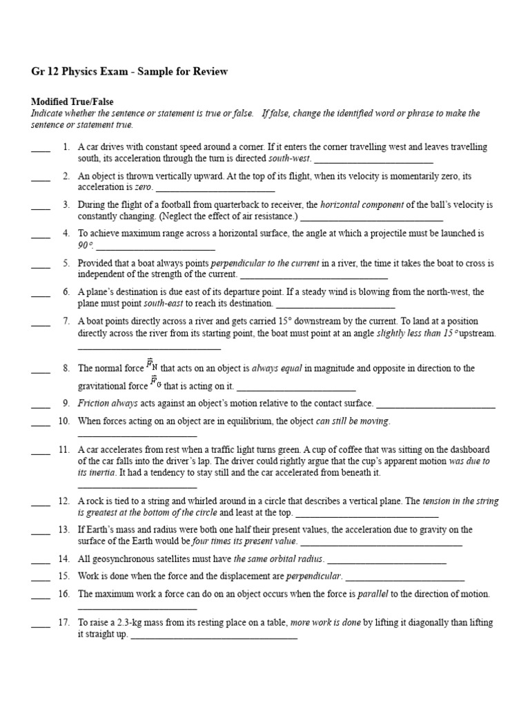 Sample Sph4u1 Exam 2013 | PDF | Force | Acceleration