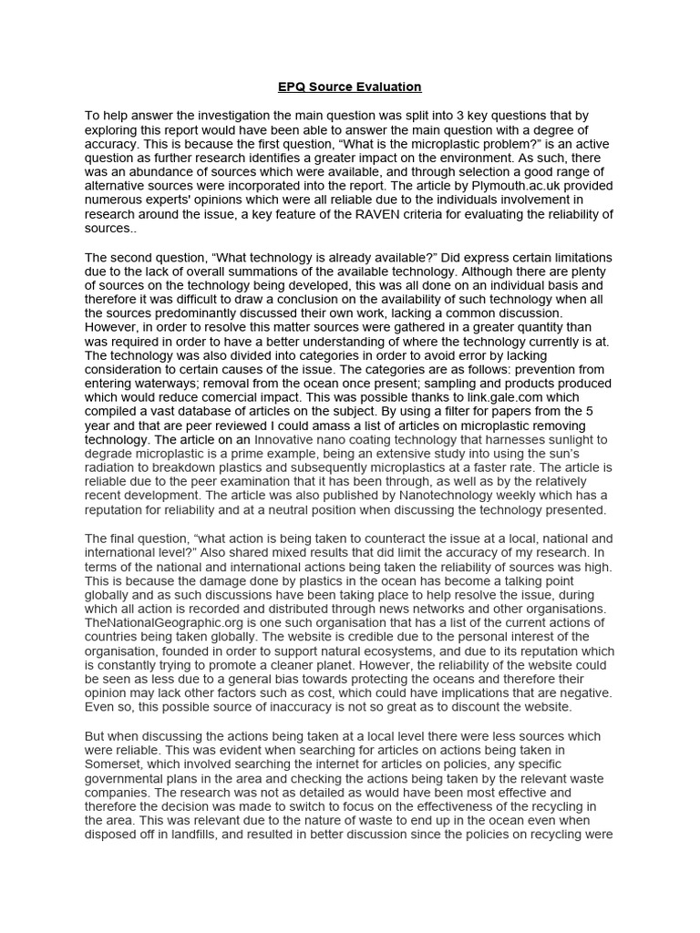 EPQ Source Evaluation (Original) | PDF | Recycling | You Tube