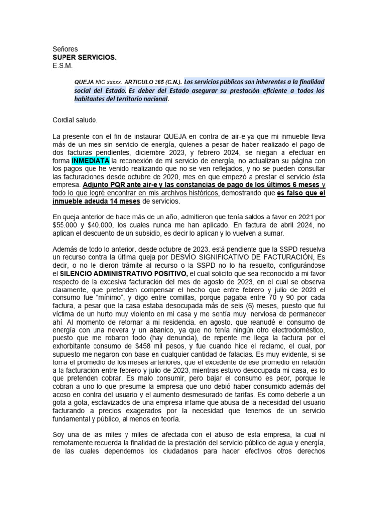 Recurso Queja Air-E SSPD | PDF | Centro de llamadas