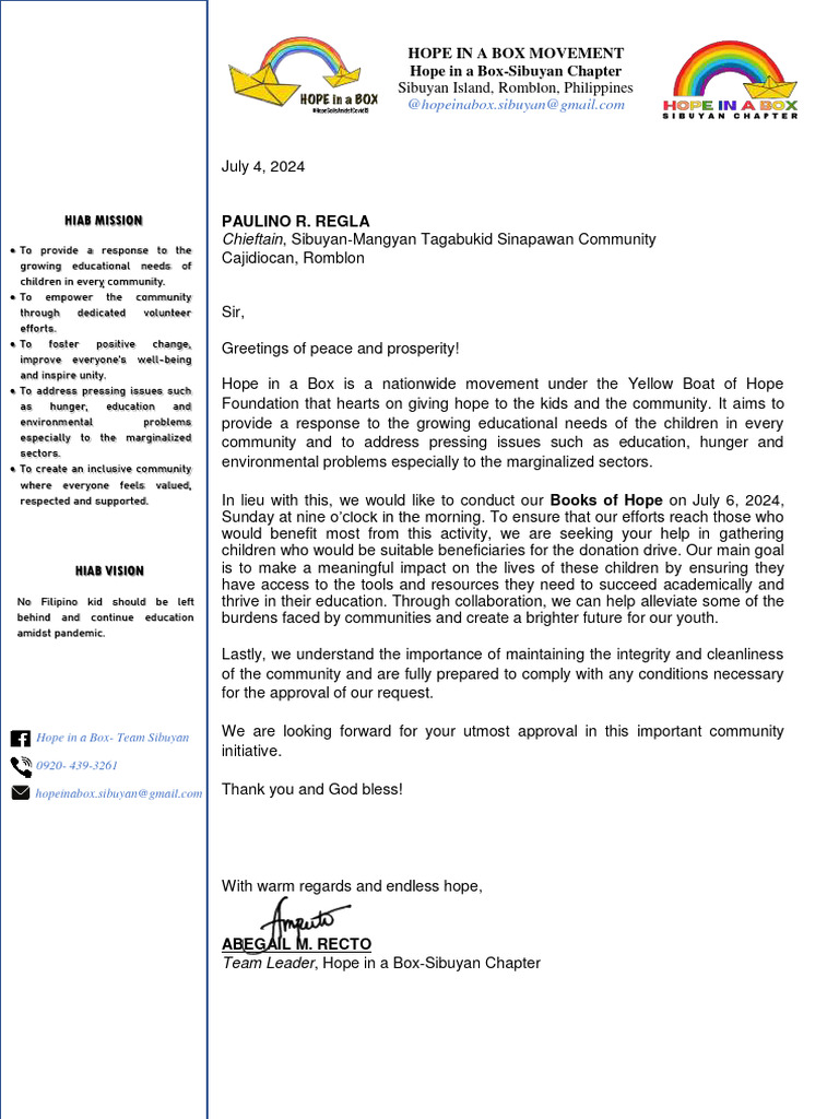 Request Letter Books of Hope | PDF | Social Science