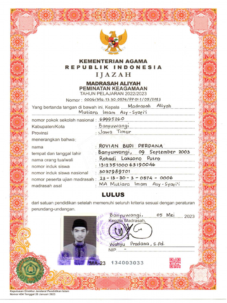 Ijazah MA Rovian Budi Perdana | PDF