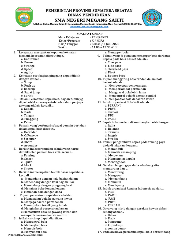 Soal Pat Genap Pjok BJ | PDF
