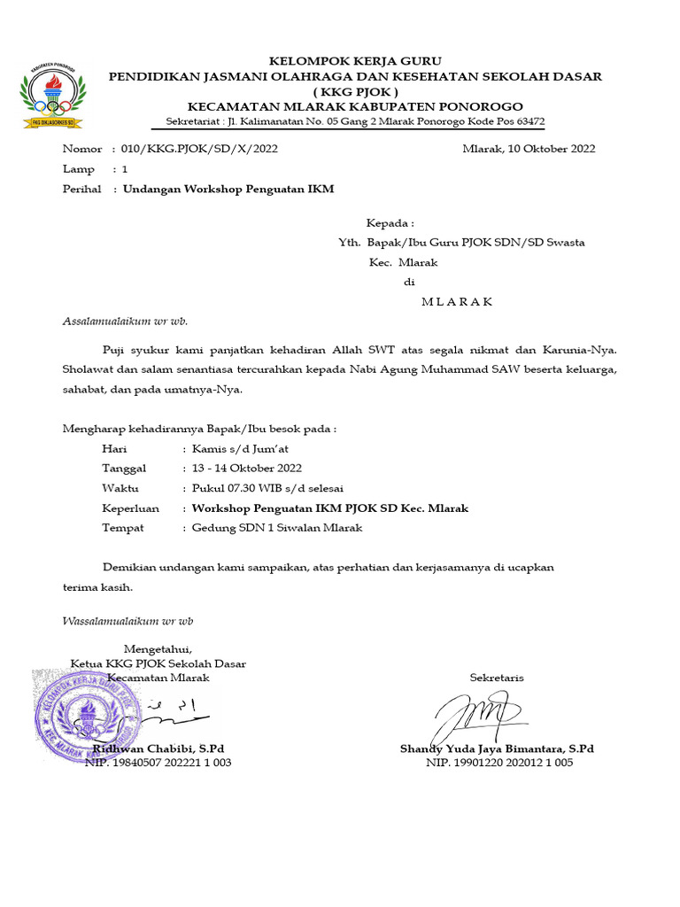 Undangan Ikm - KKG Pjok Mlarak - 2022 - 3 | PDF
