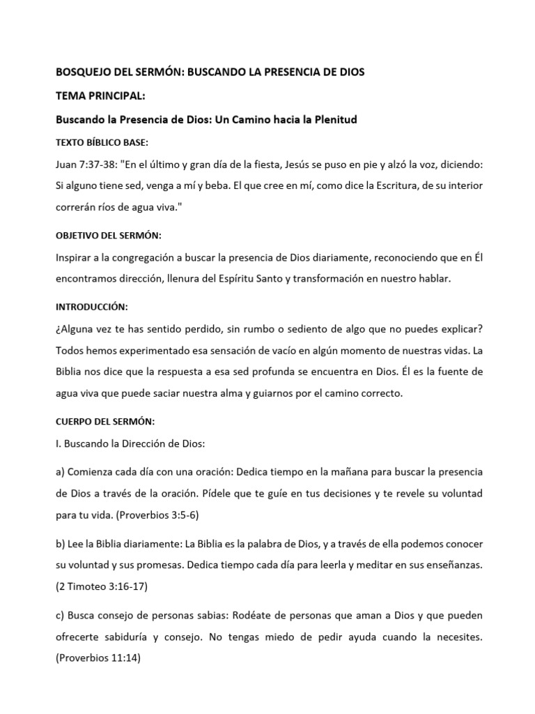 Buscando La Presencia de Dios Bosquejo | PDF | Dios | Oración