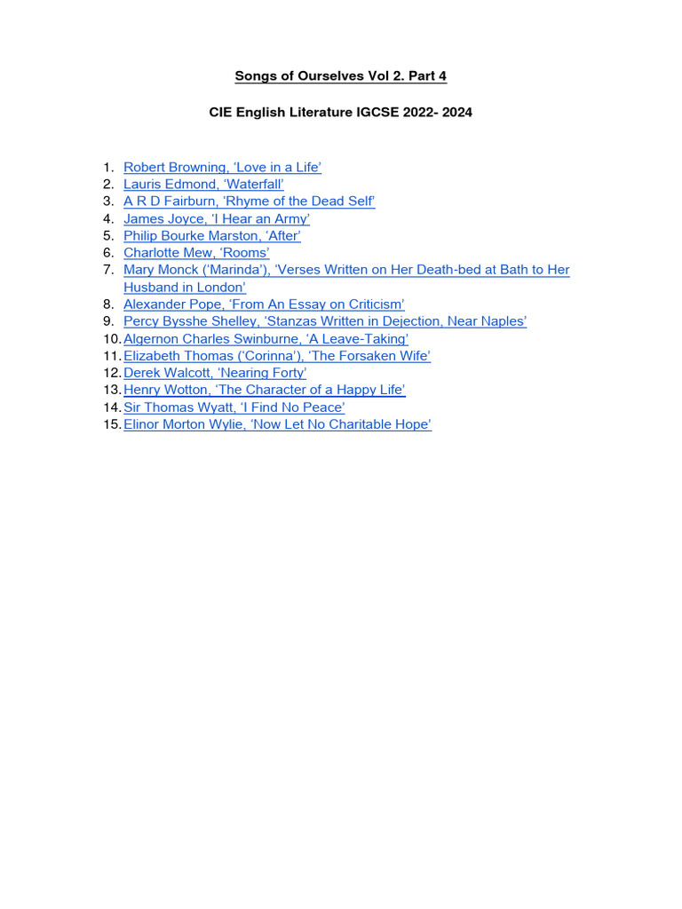 IGCSE English Literature Poems Overview | PDF | Percy Bysshe Shelley