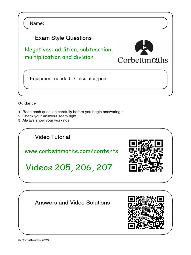 Arithmetic With Negatives | PDF | Multiplication | Arithmetic