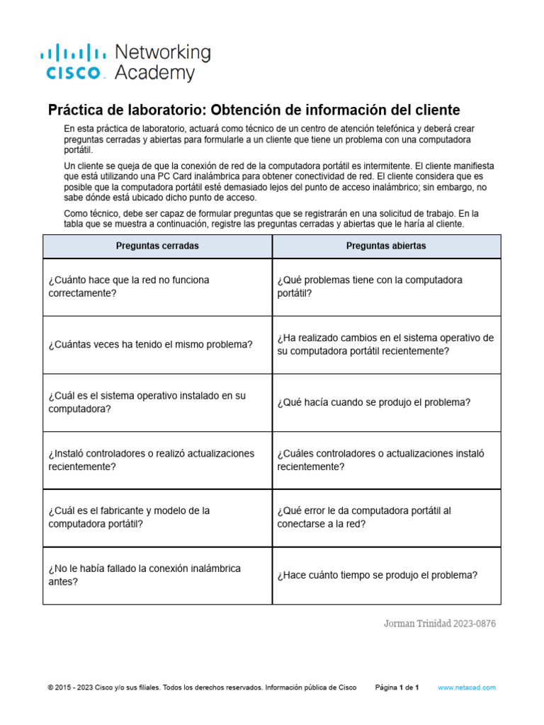 4.1.2.5 Lab - Gather Information From The Customer | PDF | Ordenador ...