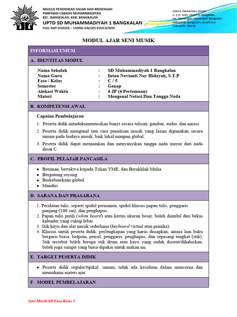 Modul Ajar Notasi dan Tangga Nada | PDF | Seni & Disiplin Bahasa