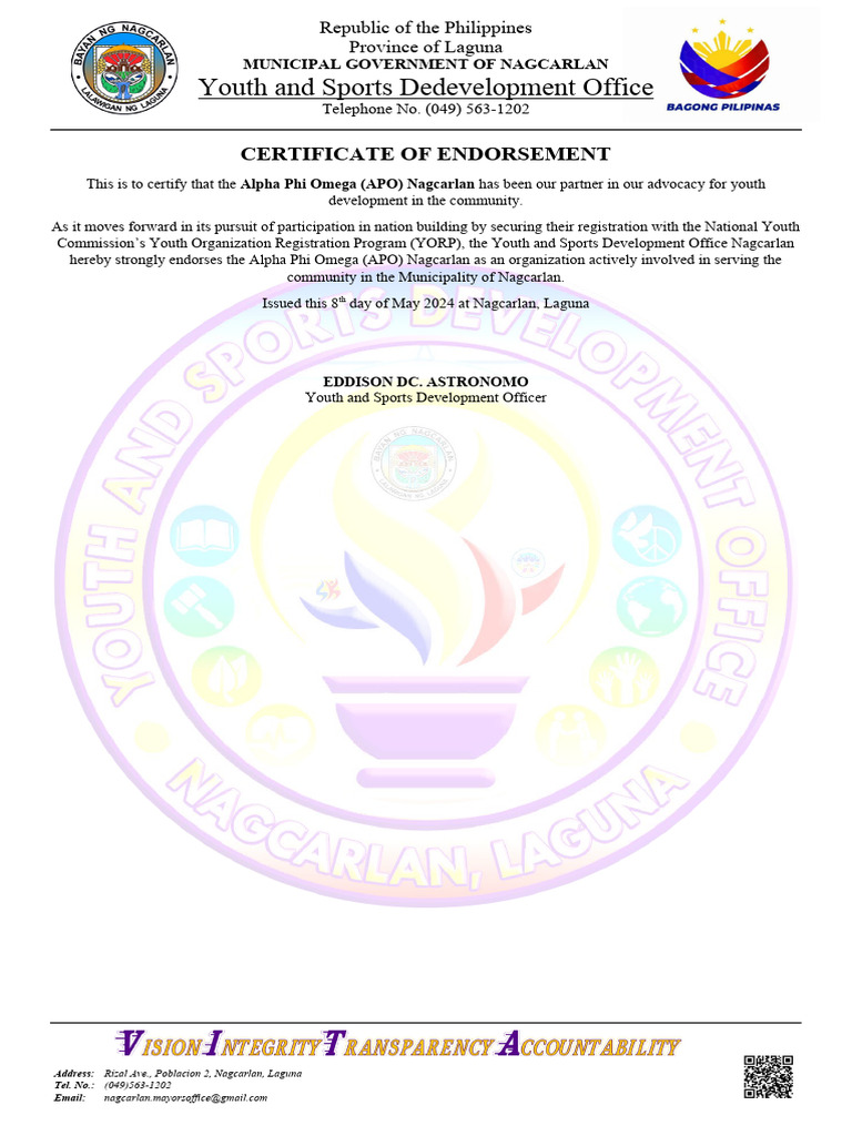 YORP Endorsement Certificates for Youth Groups | PDF | Fraternities And ...