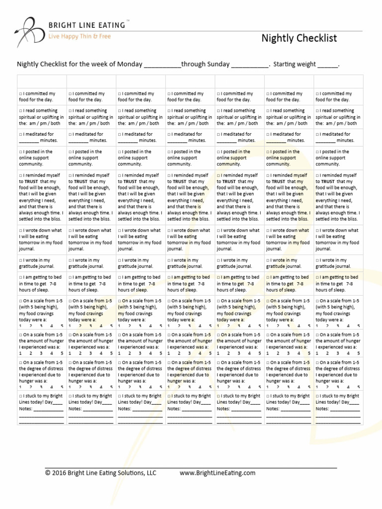 Nightly Checklist | PDF | Nutrition | Diet & Nutrition