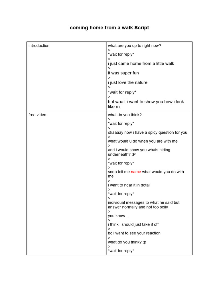 Coming Home From A Walk Script | PDF