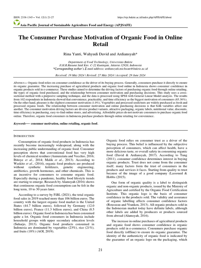 The Consumer Purchase Motivation of Organic | PDF | Organic Foods | Online Shopping