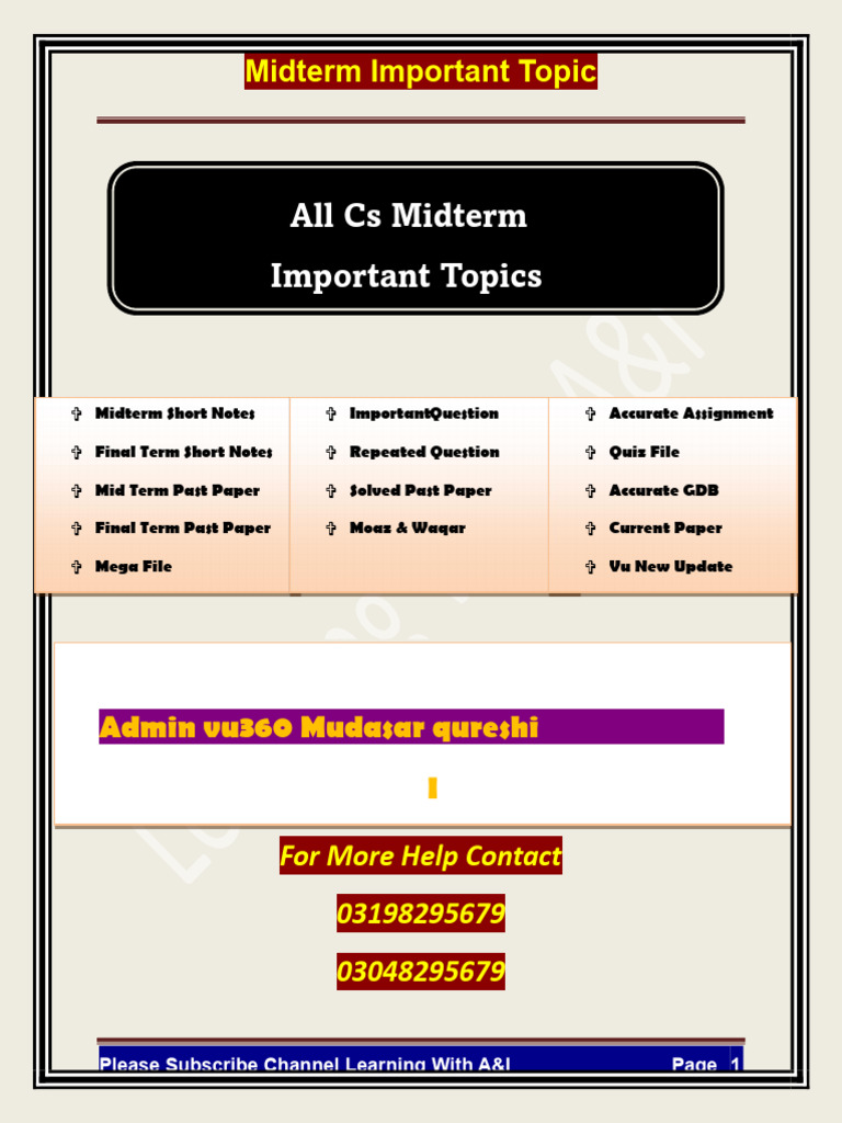 All Cs Important Mid Term Topics by Mudasar Qureshi Admin Vu360 | PDF | Computer Programming ...