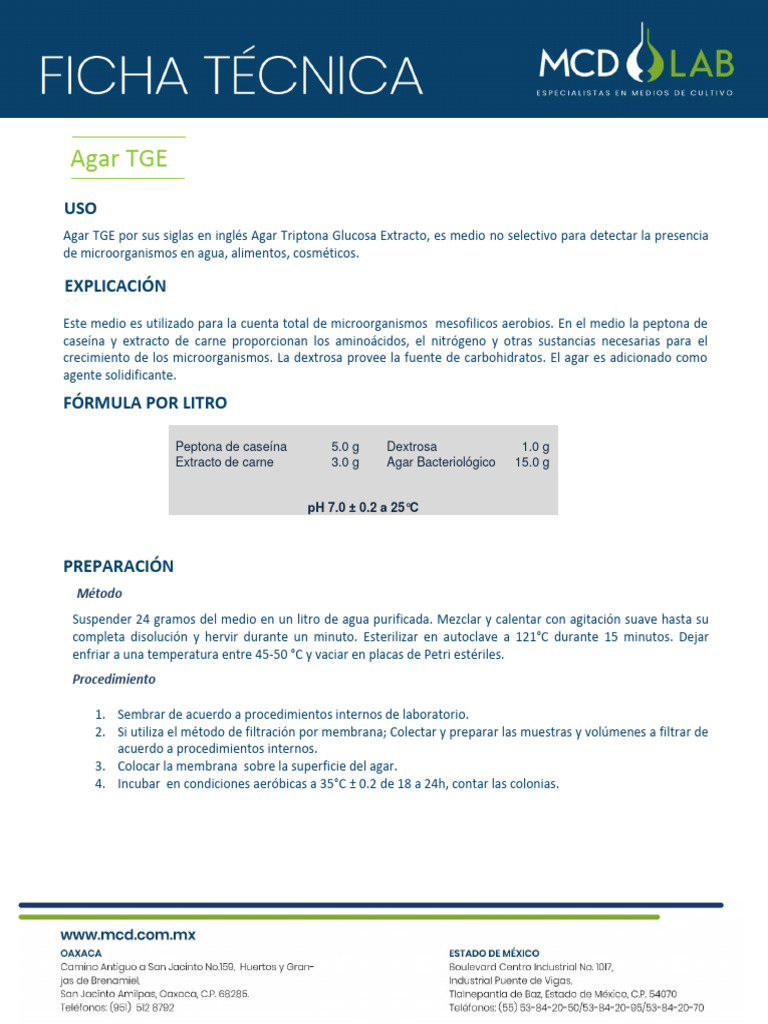 Uso y preparación de Agar TGE | PDF | Biología | Microbiología