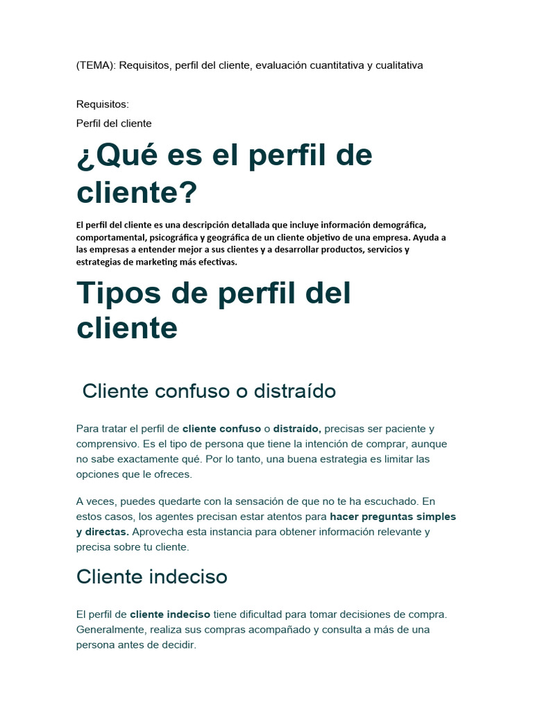 Perfil del Cliente: Tipos y Características | PDF | Cliente | Los ...