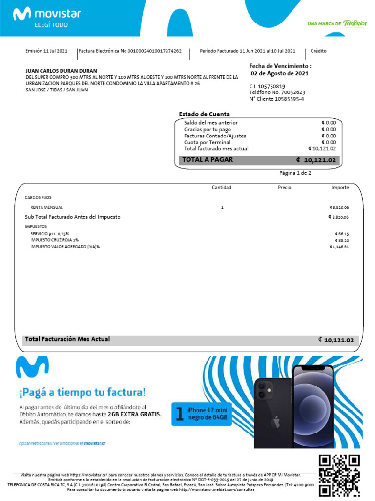 Factura Electrónica Movistar - Jul 2021 | PDF | Factura | Economias