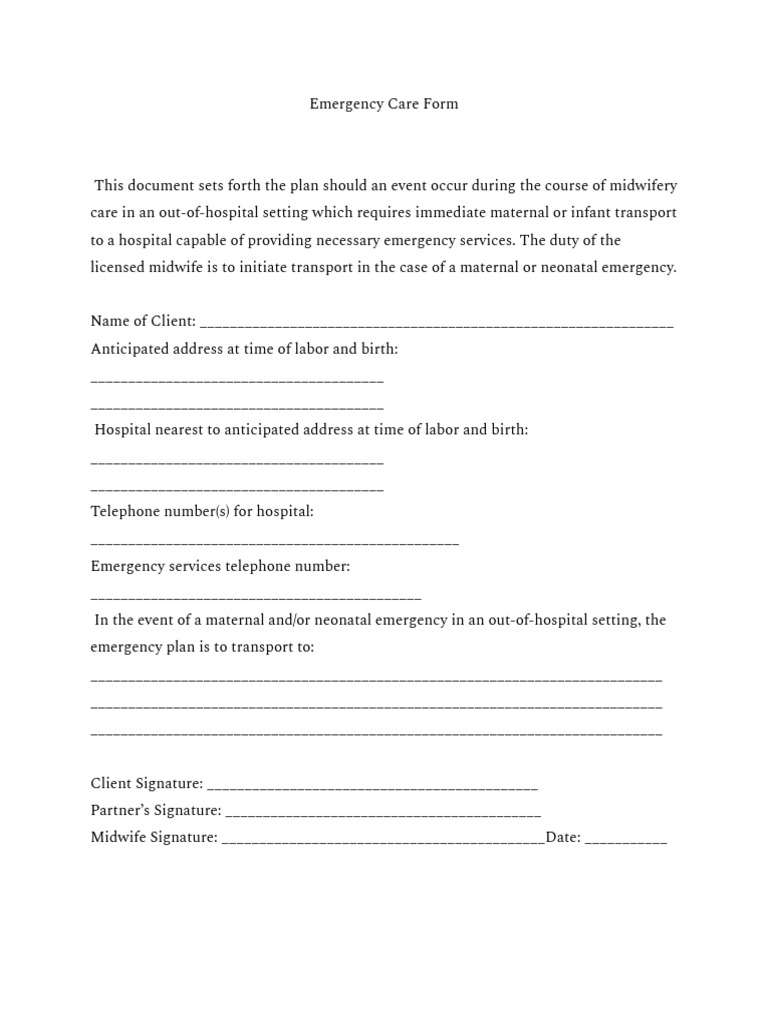 Alabama Midwife Emergency Care Plan | PDF