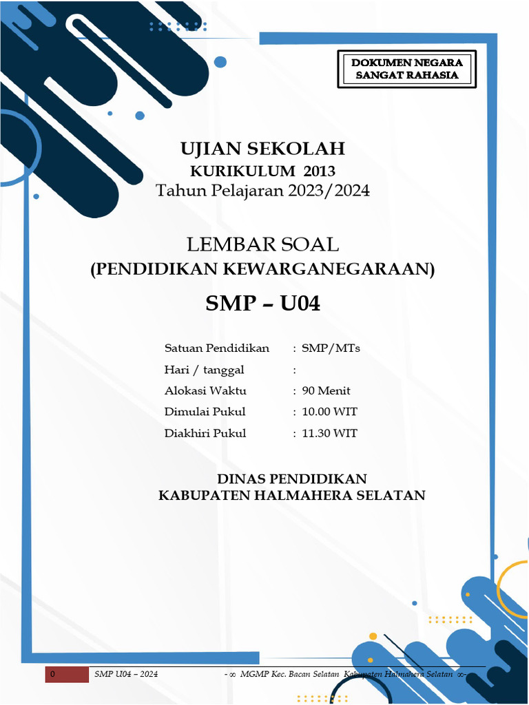MASTER SOAL US PKN 2024 | PDF
