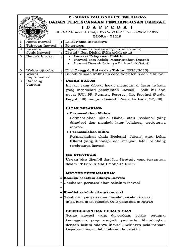 Contoh Template Proposal Inovasi | PDF