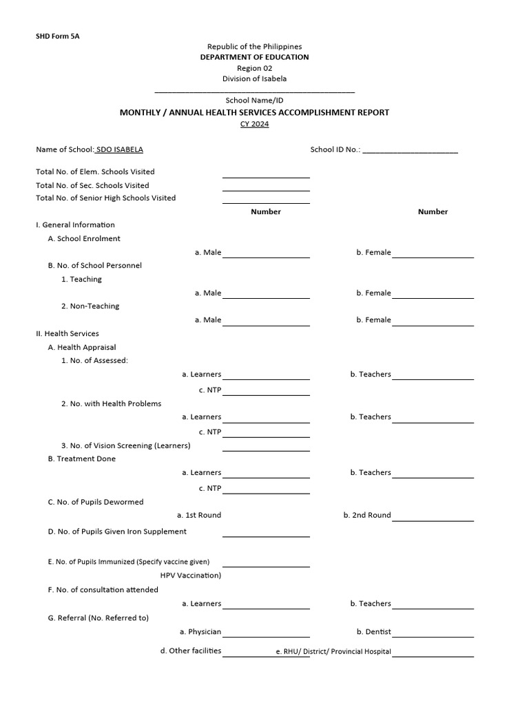 SHD Form 5 SDO Isabela | PDF | Medical Specialties | Mouth