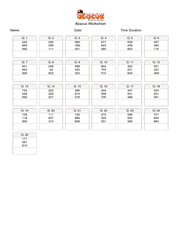 Addition Subtraction 25 | PDF