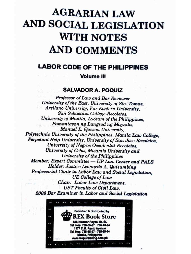 Agrarian Law and Social Legislation by Salvador Poquiz 2019 | PDF